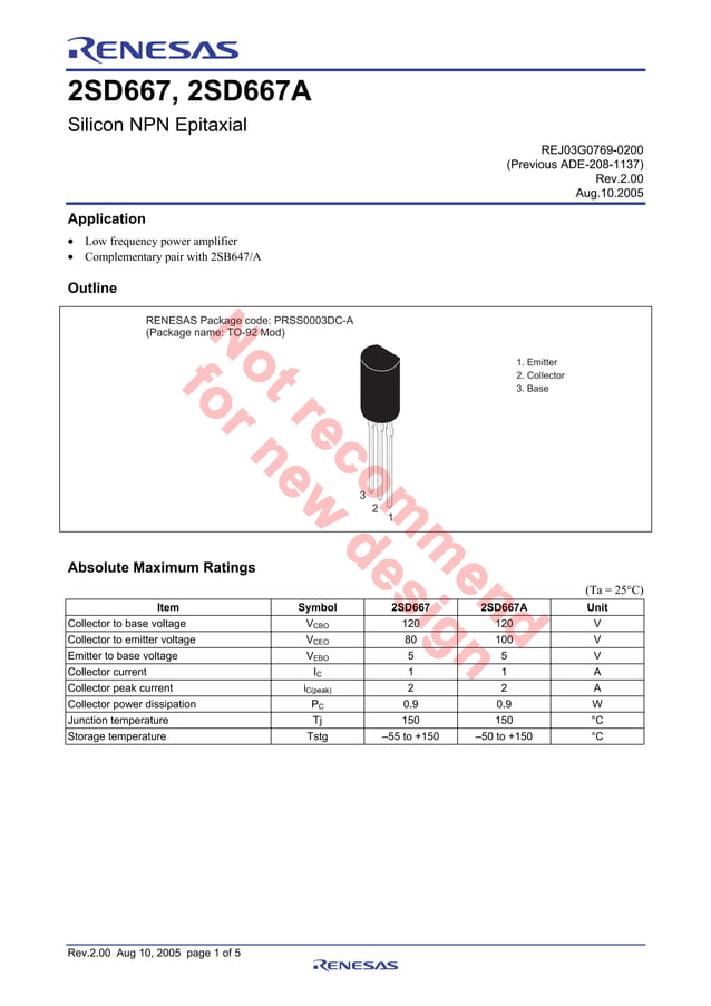 Original NPN Transistor 2SD667A 667 2SD667 D667 TO-92 New | PDF