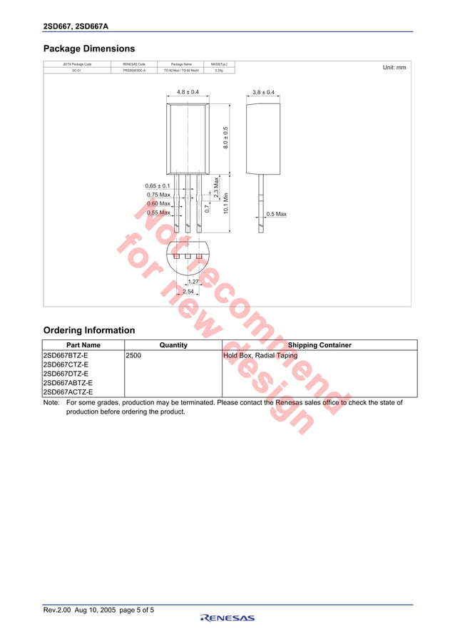 Original NPN Transistor 2SD667A 667 2SD667 D667 TO-92 New | PDF