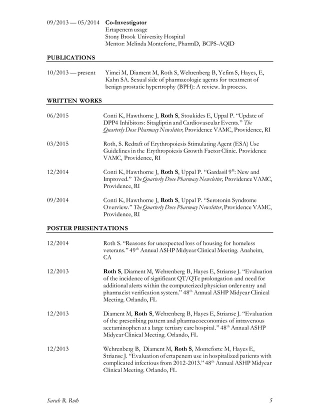 Sarah Roth CV August 2015 | PDF