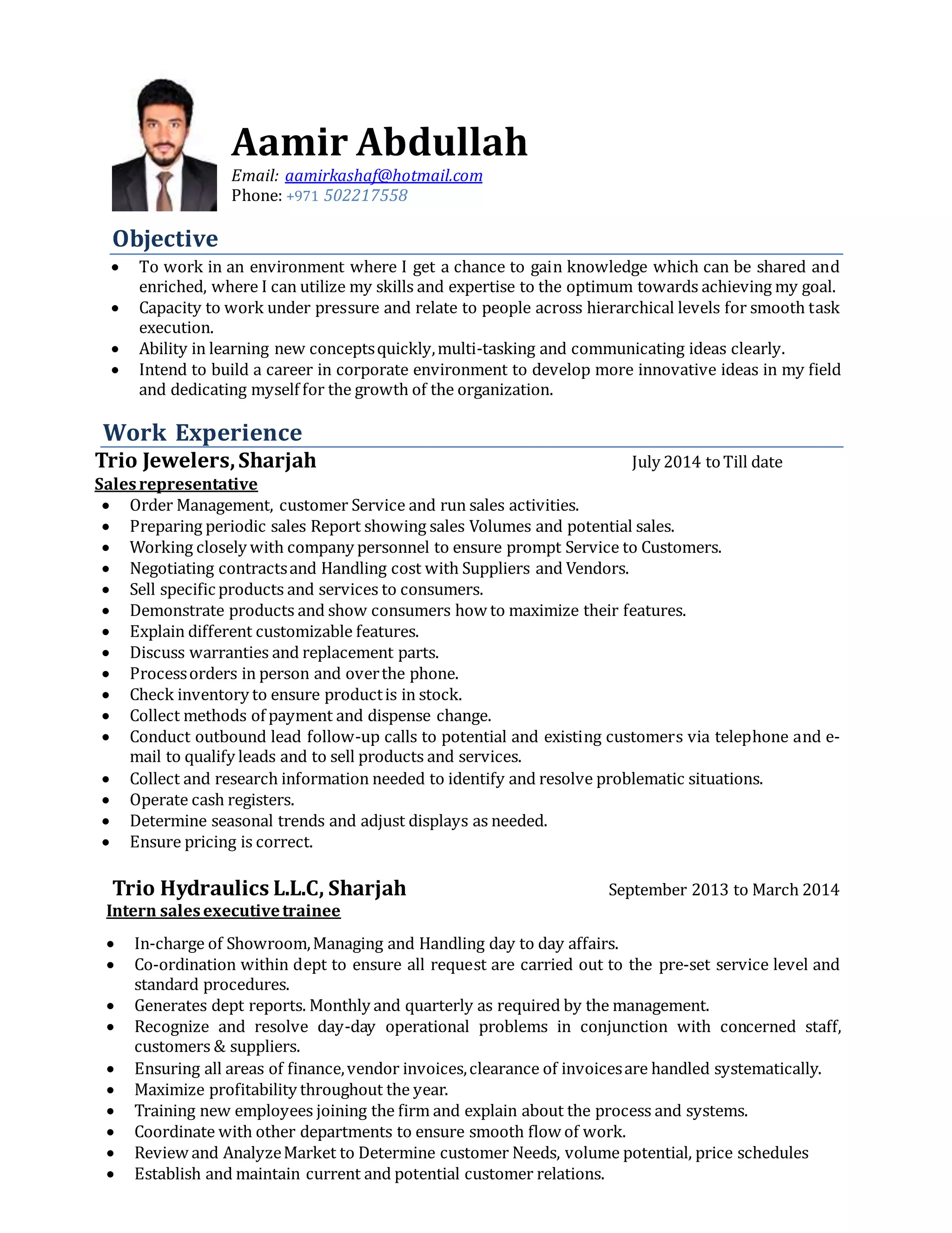 aamir resume-Updated | DOCX | Sales | Business