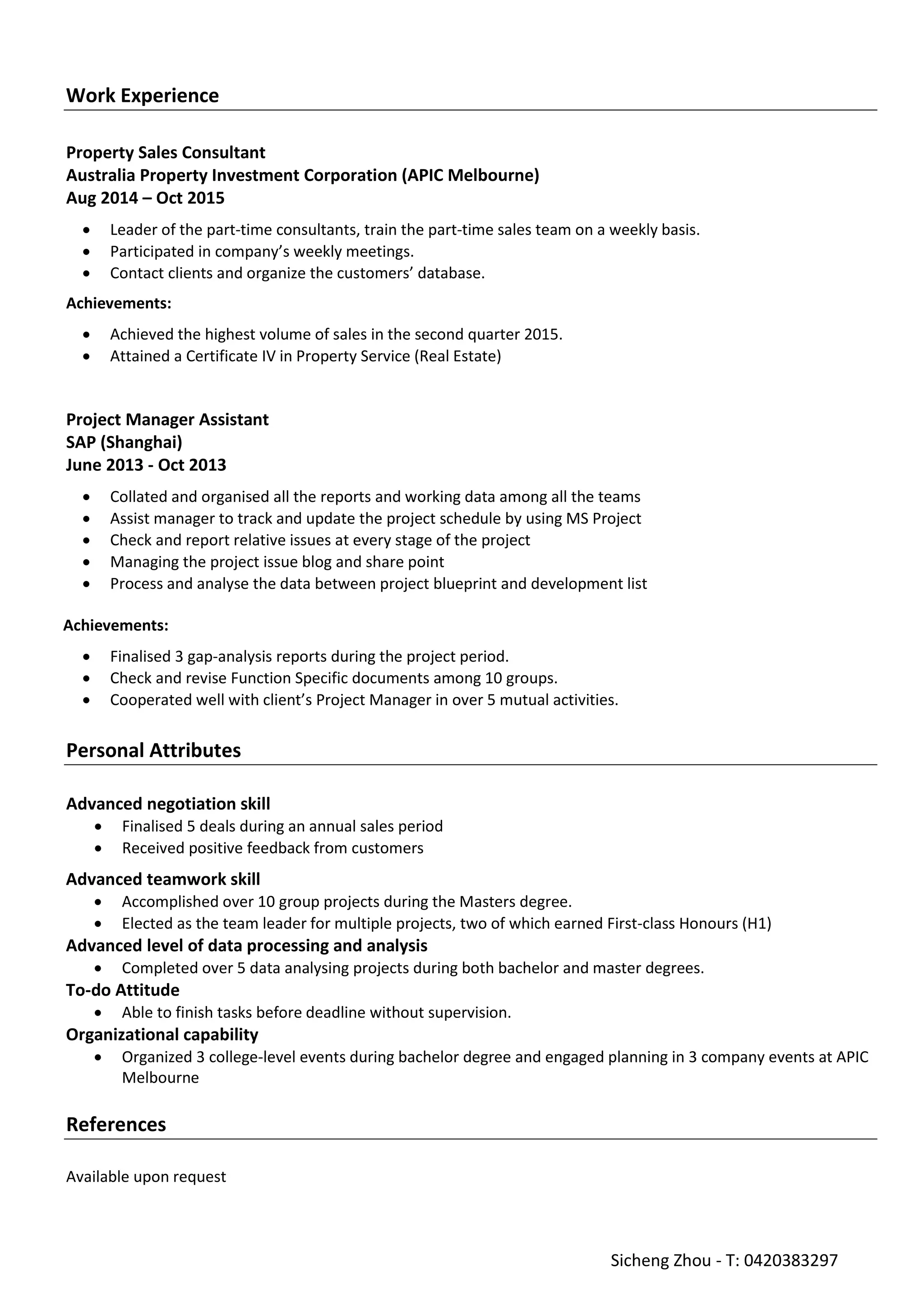 Sicheng Zhou Resume | PDF