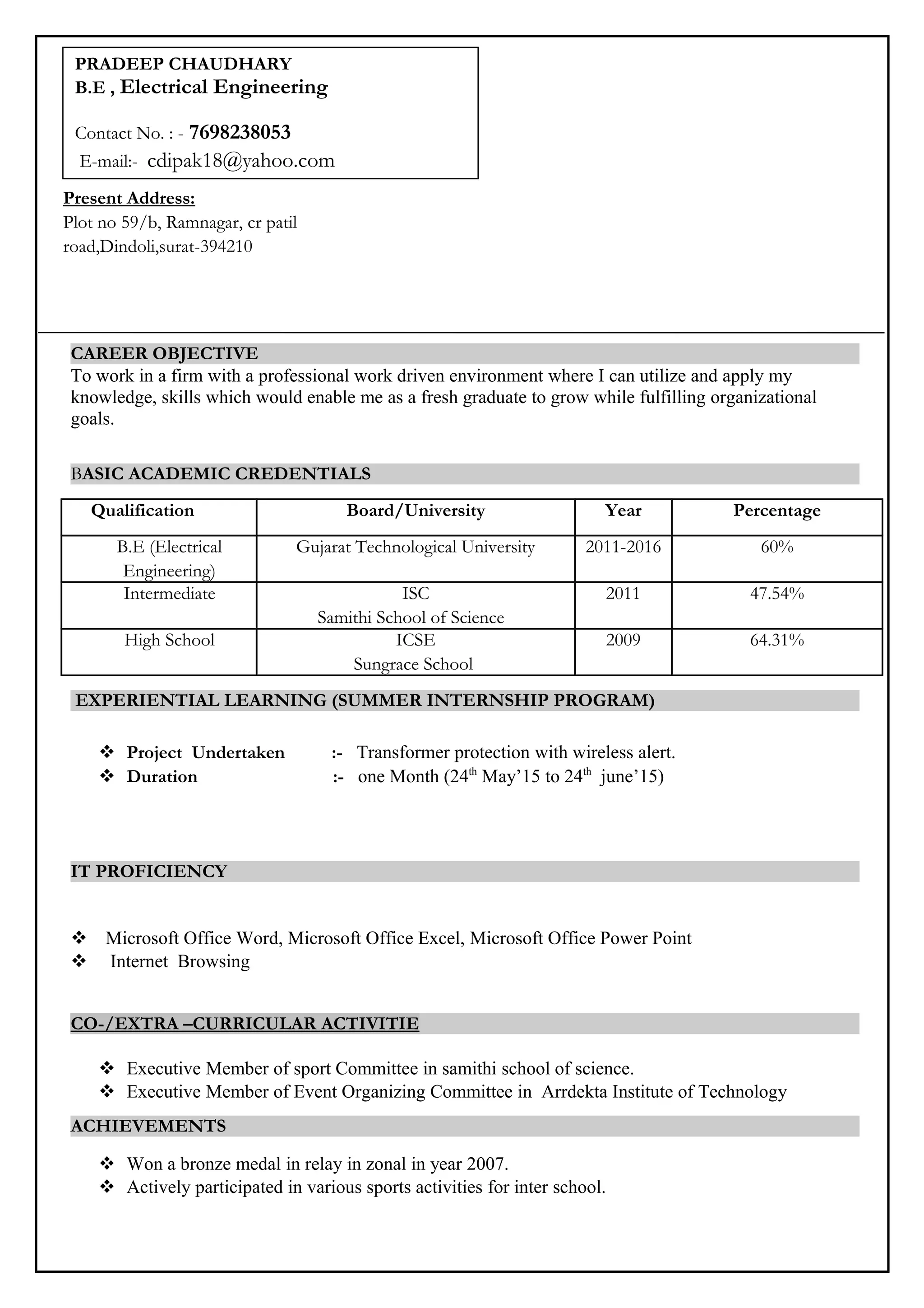 pradeep resume | DOC | Careers