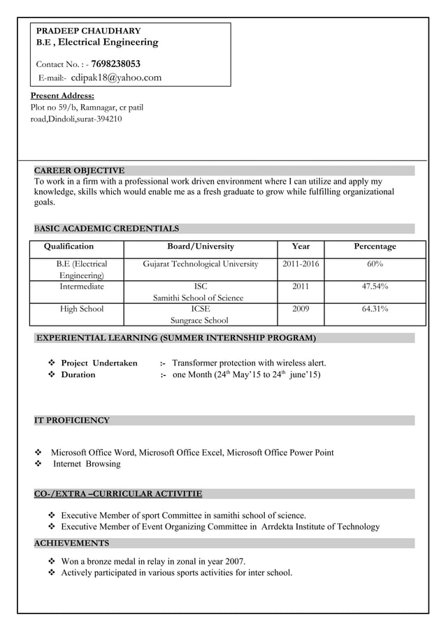 pradeep resume | DOC | Careers
