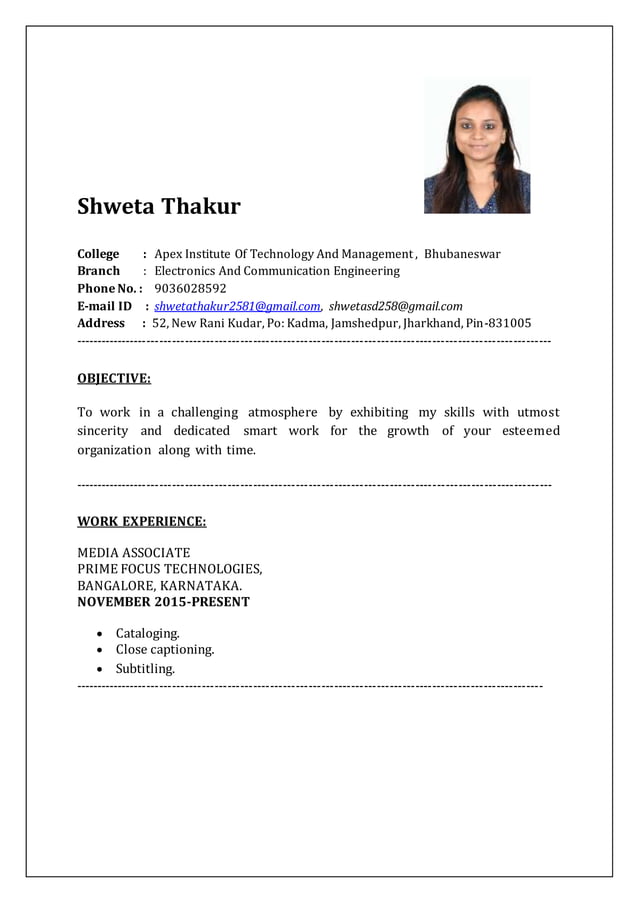 SHWETA CV | DOCX | Technology & Computing