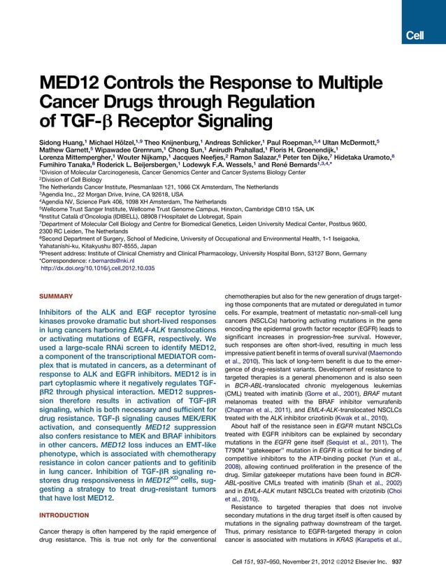 MED12 controls the response to multiple cancer drugs through regulation ...