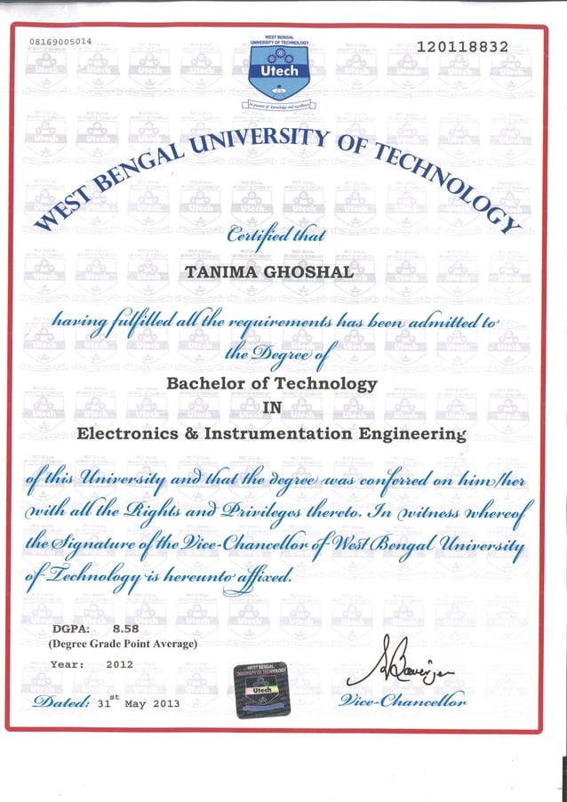 Tanima_Ghoshal_BTECH_Degree | PDF