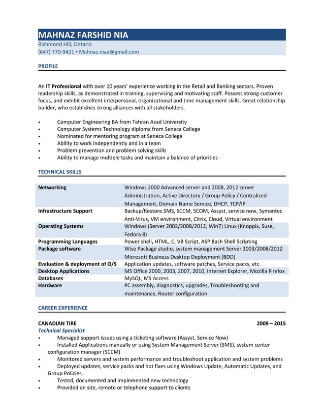 Mahnaz Farshid Nia Resume 3 - MB | DOC | IT and Internet Support | Internet