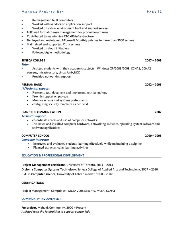 Mahnaz Farshid Nia Resume 3 - MB | DOC | IT and Internet Support | Internet