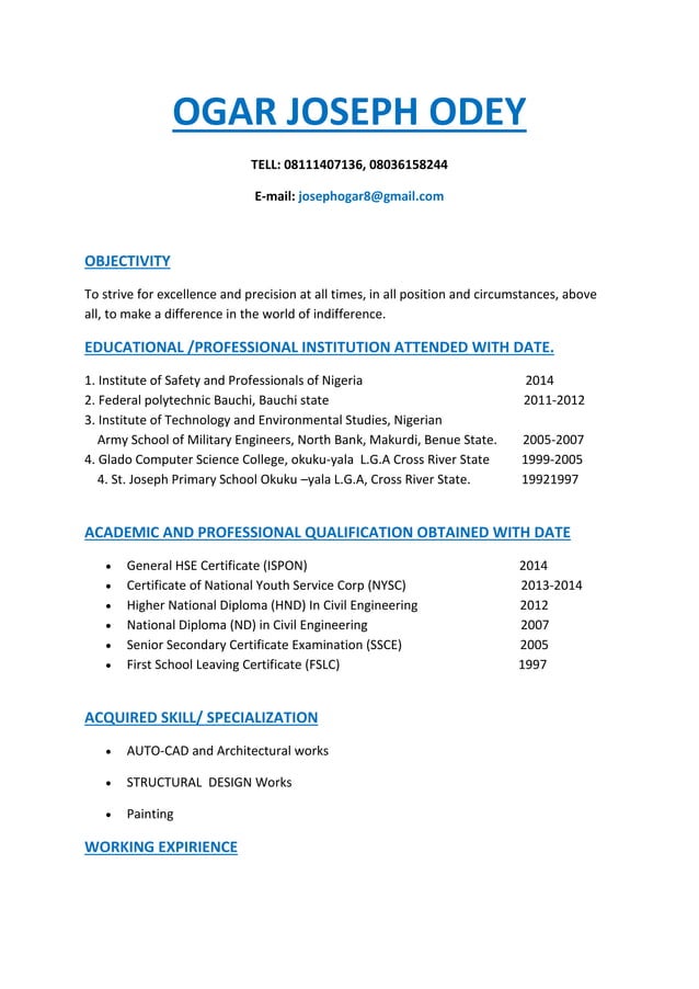 OGAR JOSEPH ODEY UPDATED C.V | PDF