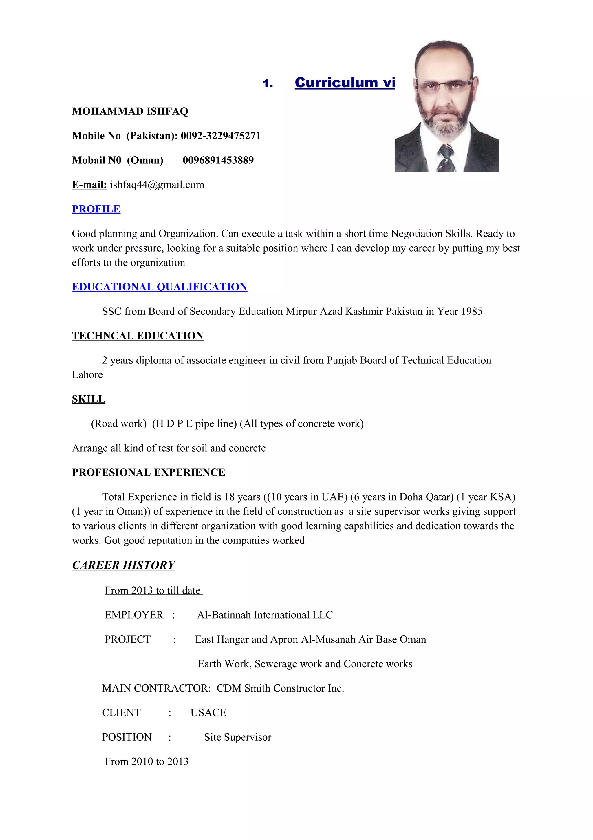 Updated CV of Muhammad Ishfaq 17.5.15 | Civil Engineering Industry | Industries