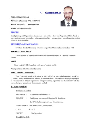 Updated CV of Muhammad Ishfaq 17.5.15 | Civil Engineering Industry | Industries