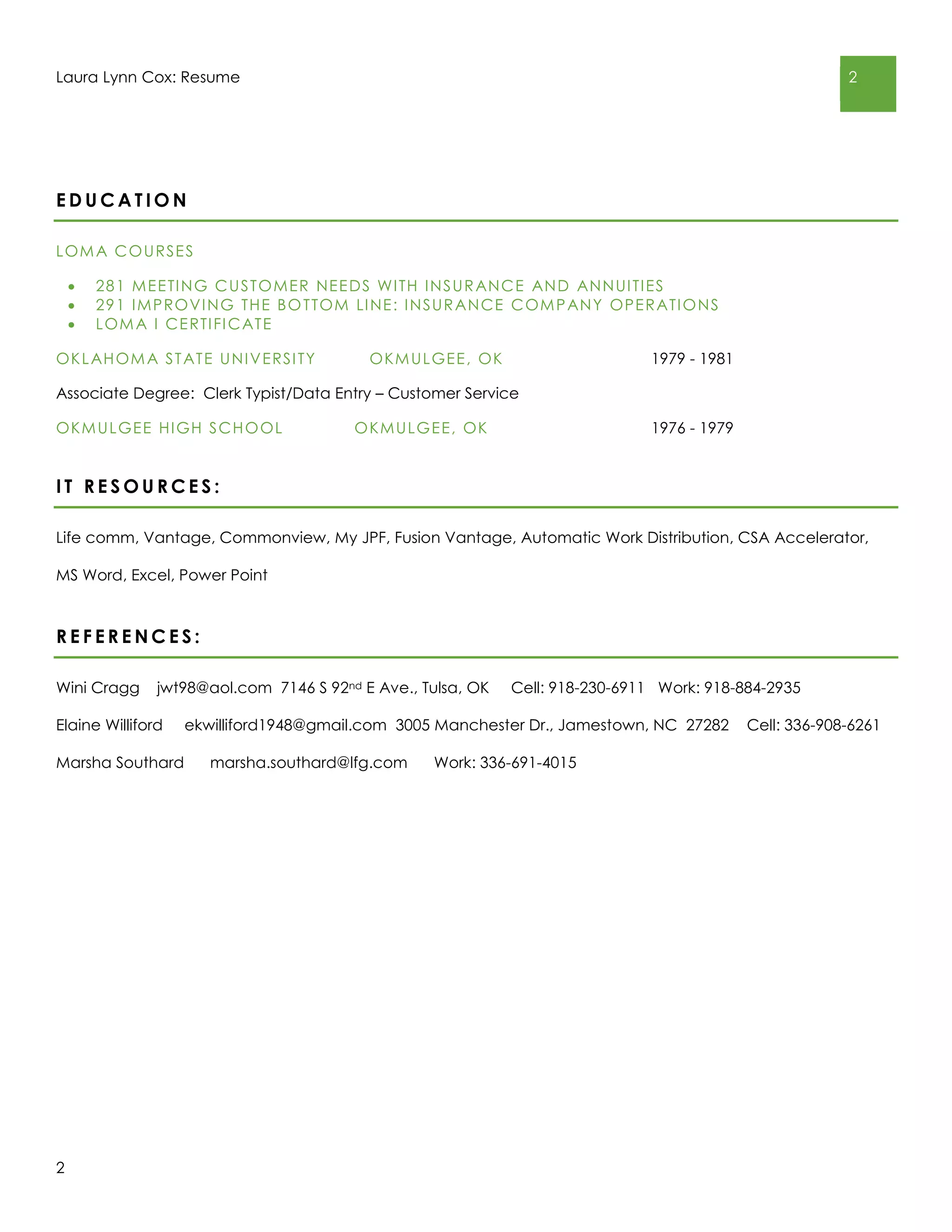 Laura Cox 2016 Final Resume word doc | PDF