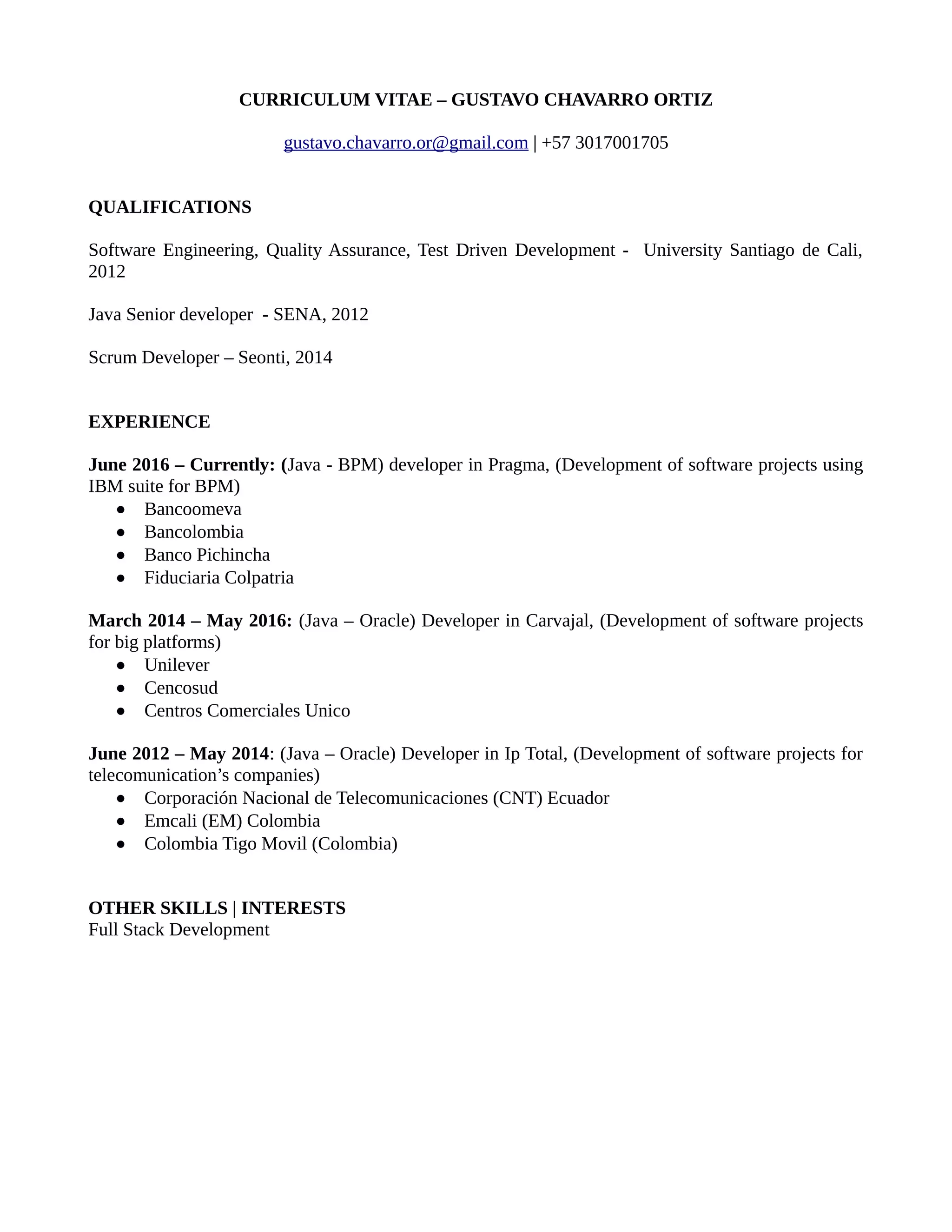 CurriculumVitae_GustavoChavarro | PDF | Technology & Computing