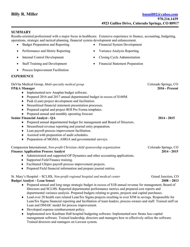 Resume Bill Miller 1213 2016 | PDF