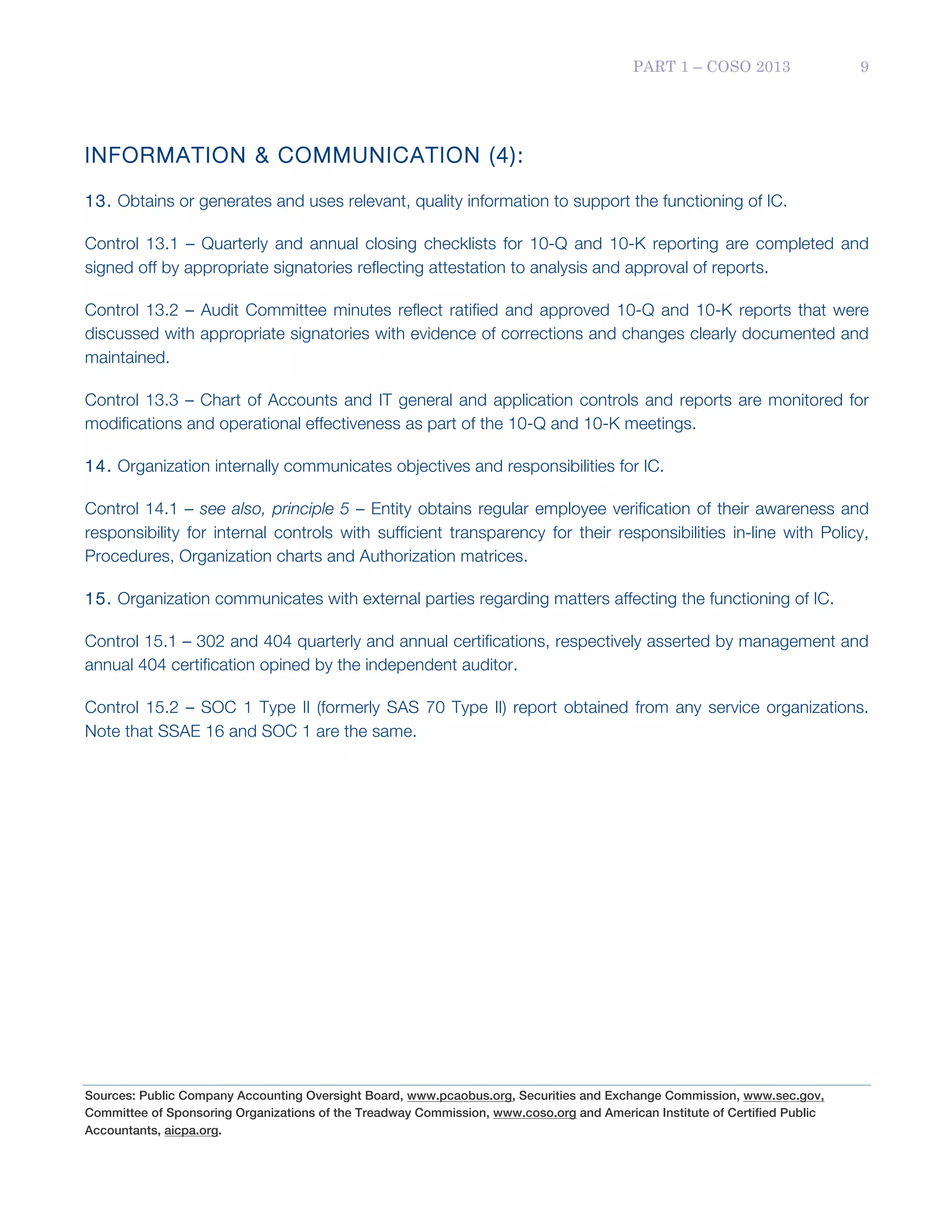 SOX 2016 - PART I - COSO 2013 | PDF