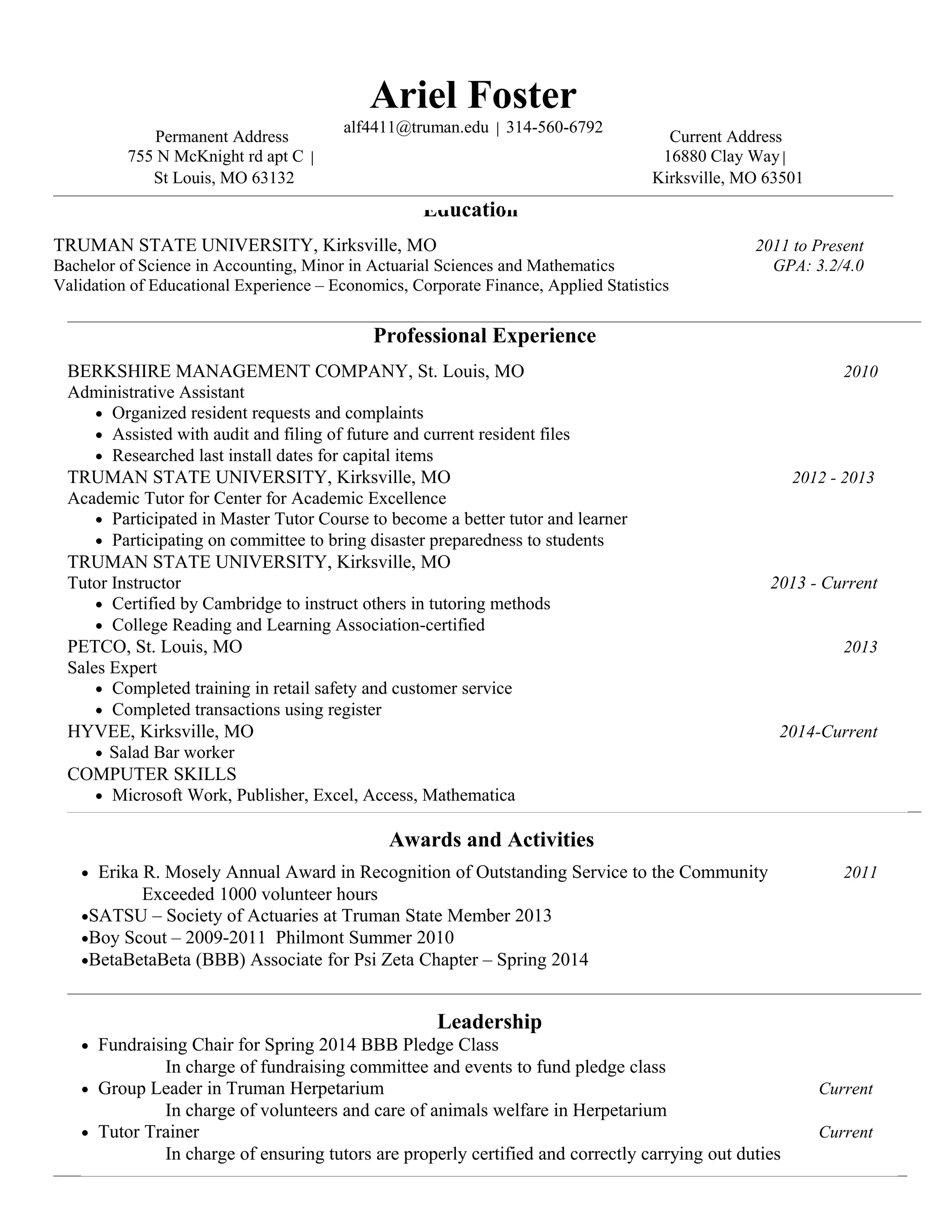 Resume - A. Foster | DOC | Education