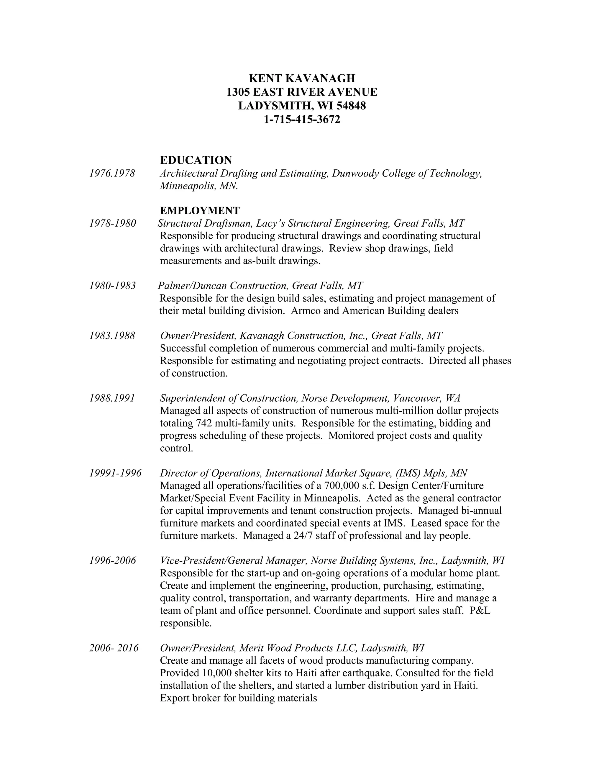 BUSINESS KENT KAVANAGH RESUME 121516 | DOC