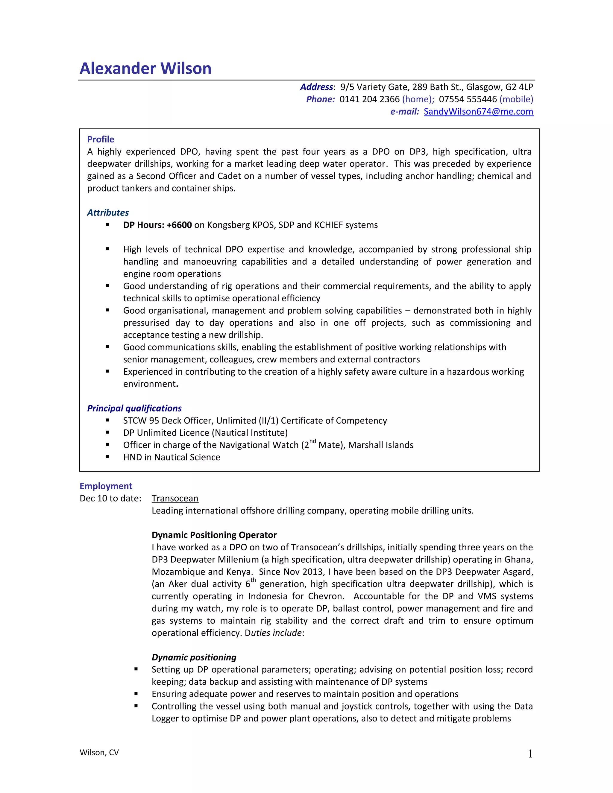 Alexander Wilson CV | PDF