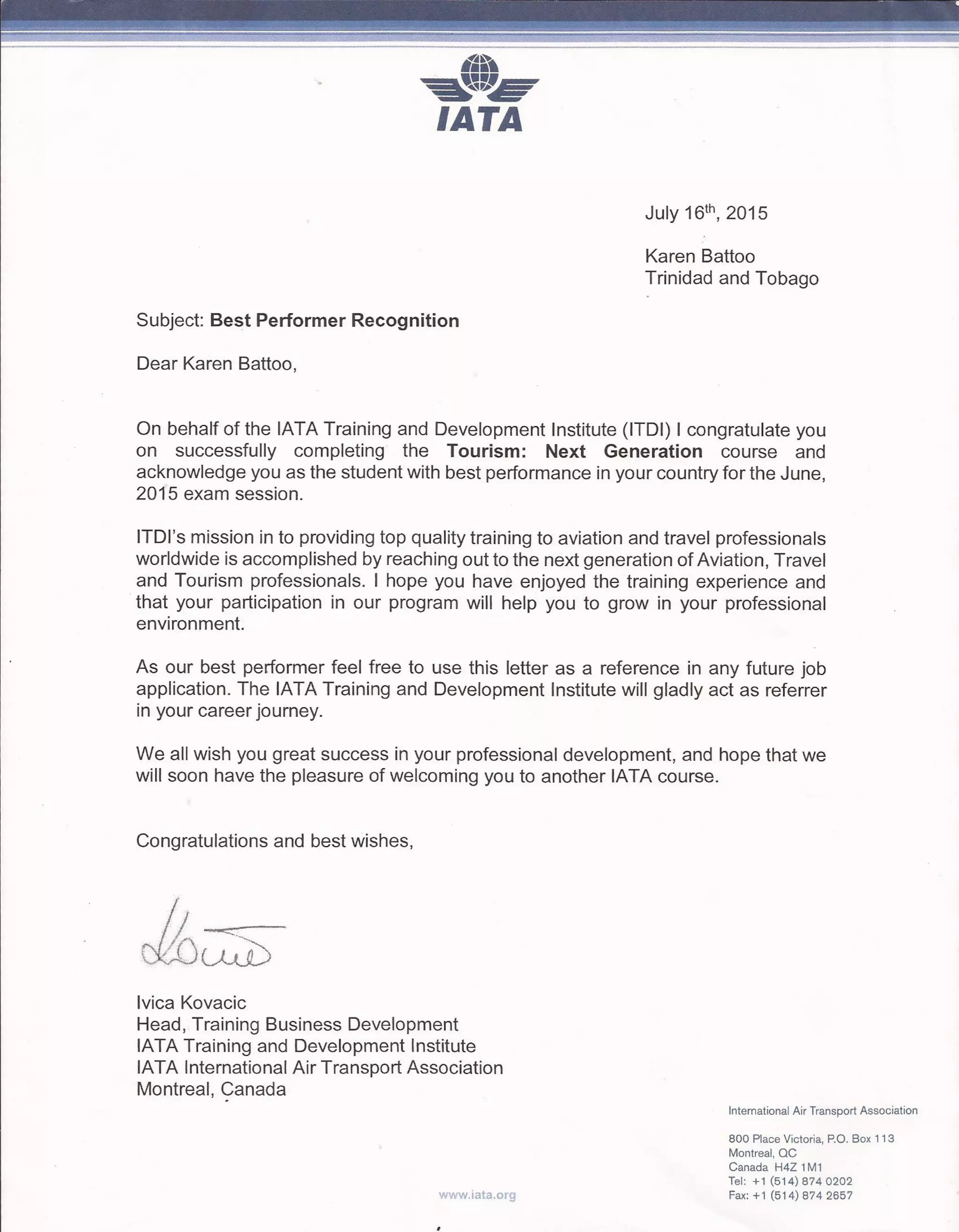 IATA Certificate & letter | PDF