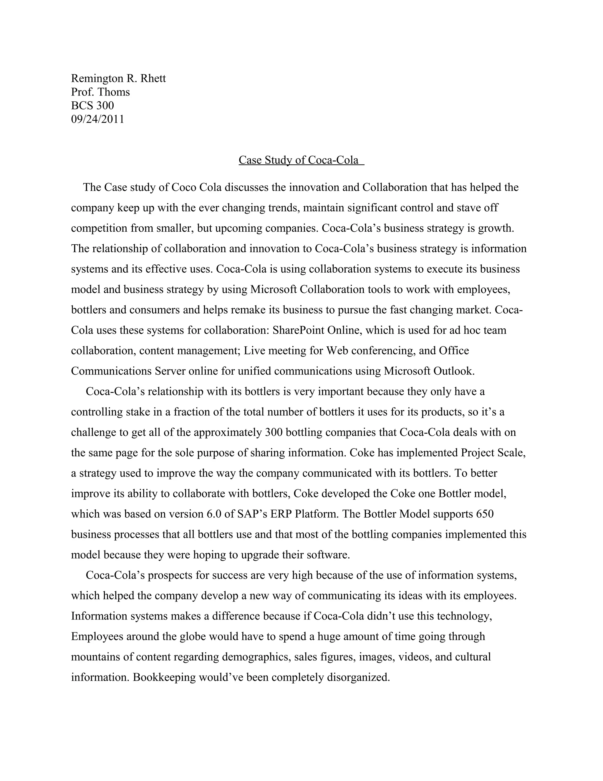 Case Study of Coca Cola | DOC