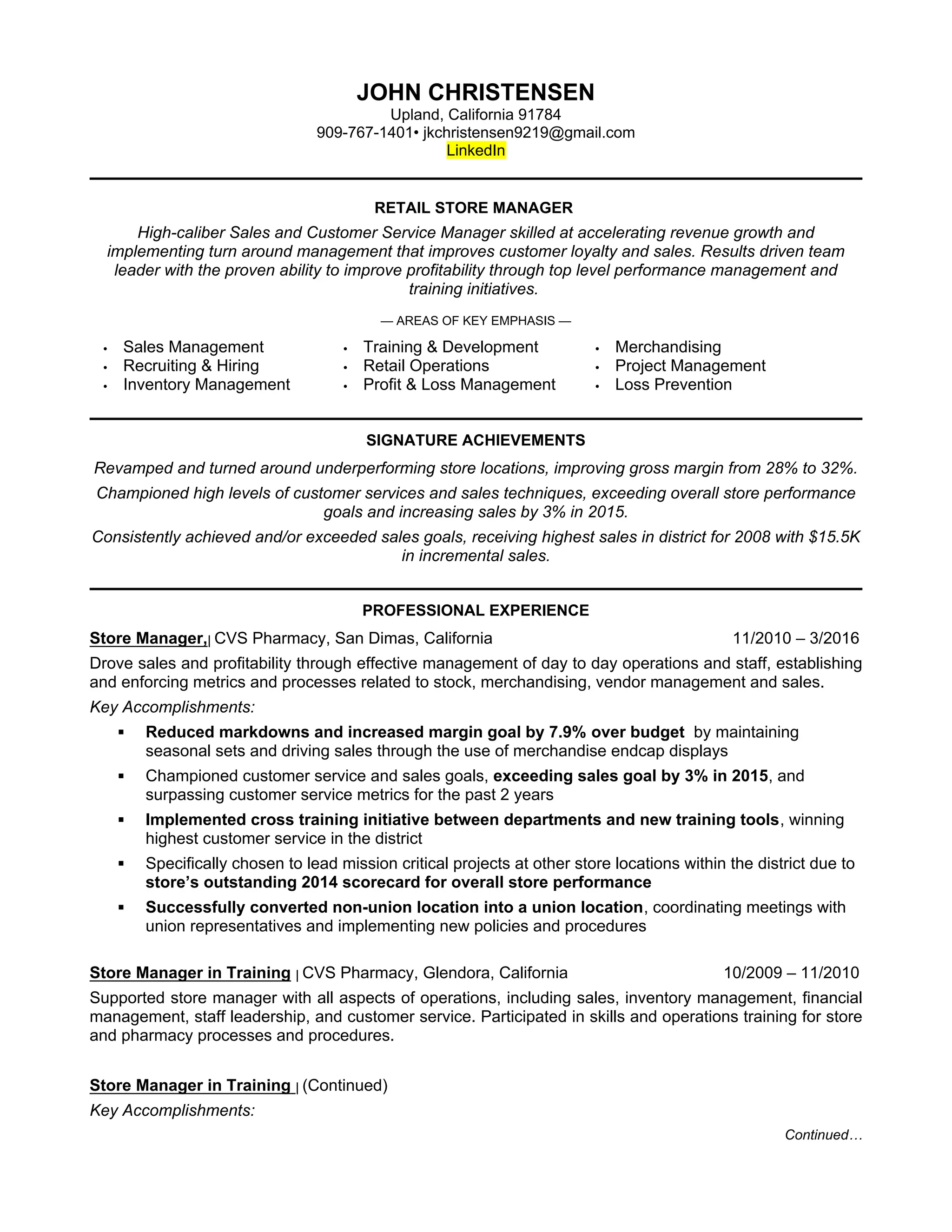 Retail Store Manager John Christensen Pdf