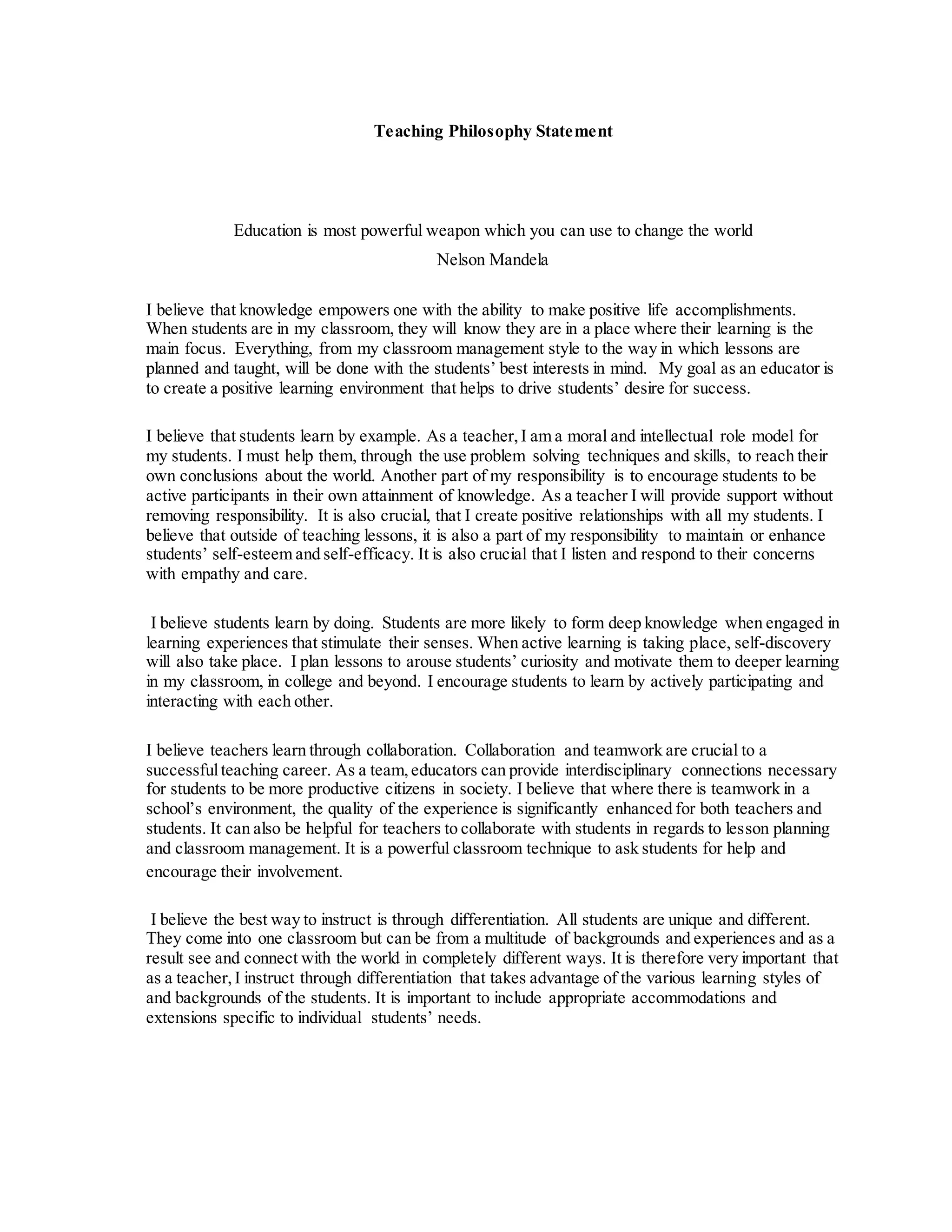 Teaching Philosophy Statement | PDF