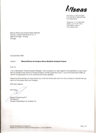 RECOMMENDATION LETTER FROM ALLSEAS ENGINEERING B.V. | PDF