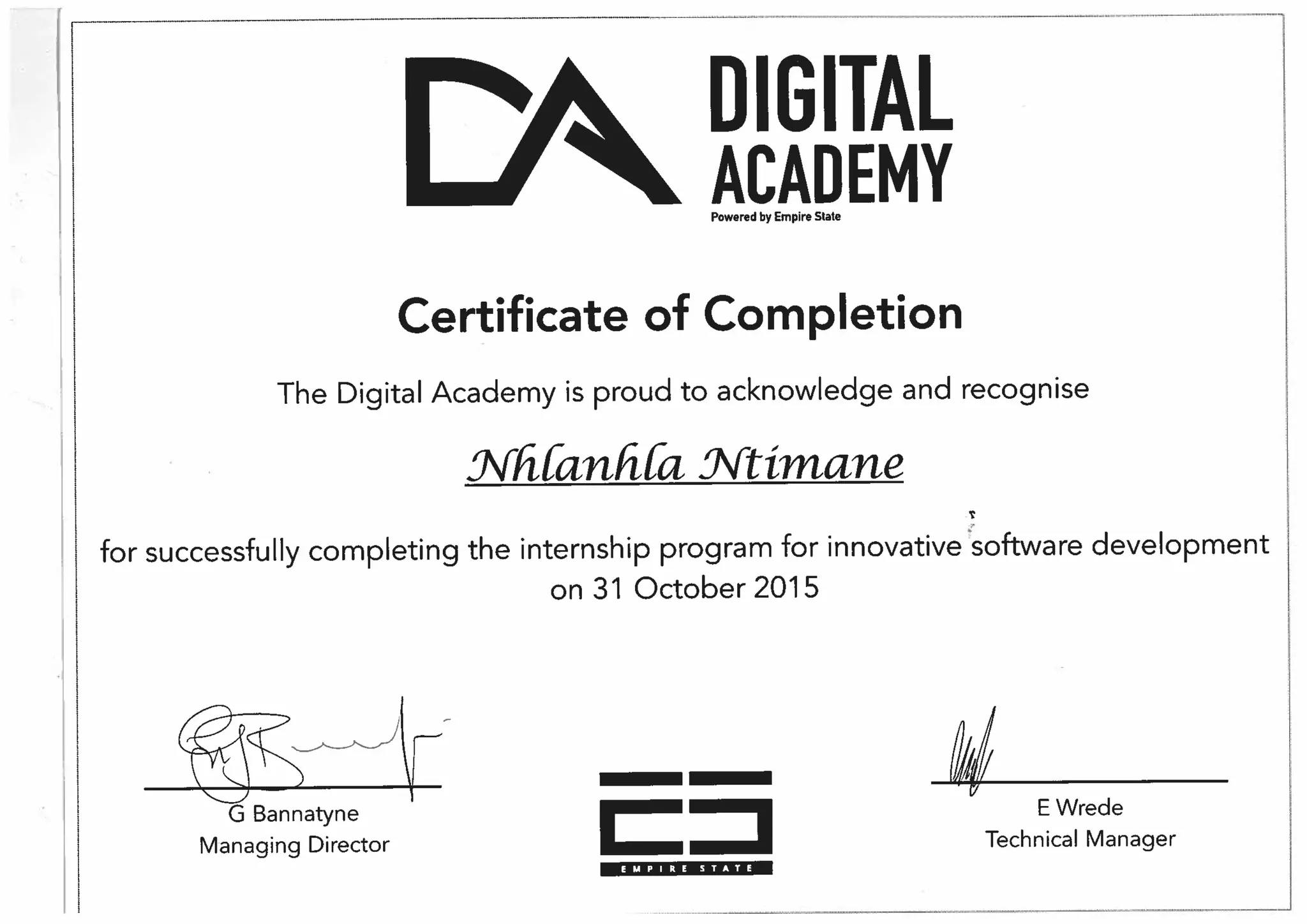DA Certificate | PDF