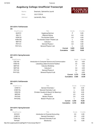 Augsburg Unofficial Transcripts | PDF