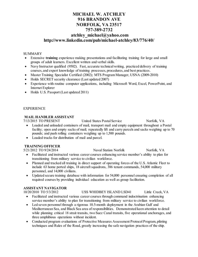 Michael Atchley Trainer Resume 1 | DOCX