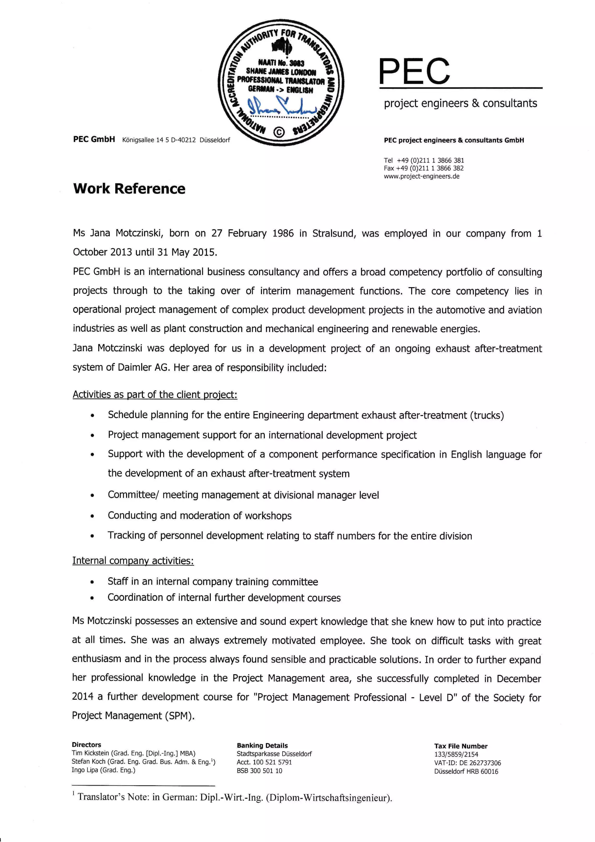 work reference PEC and Daimler AG | PDF