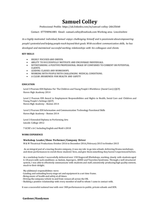 Samuel-Colley CV . | DOCX | Special Education | Education