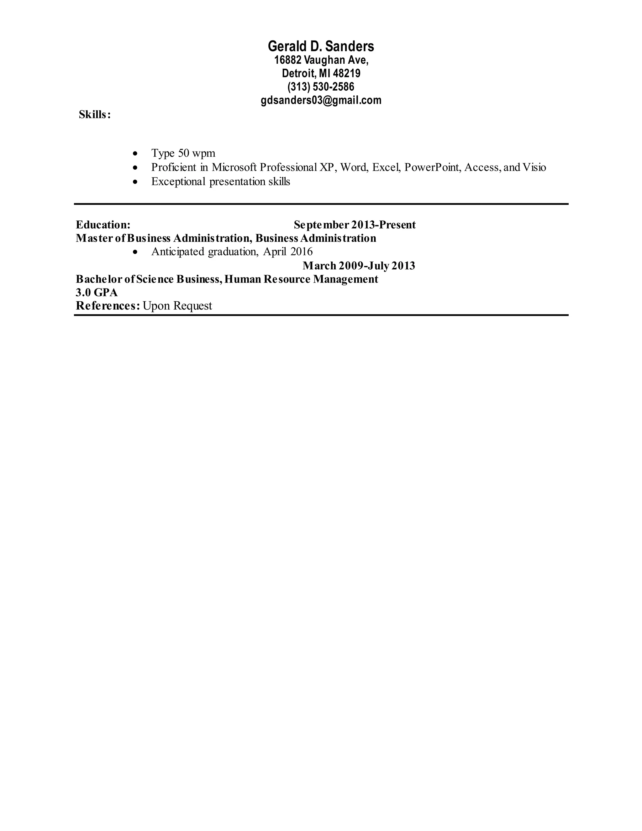 Gerald D Sanders Resume | DOCX