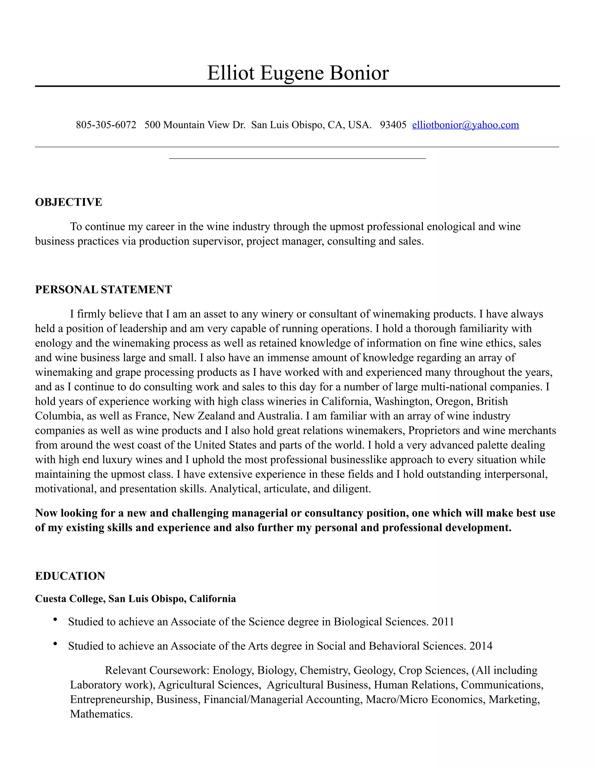 RESUMEELLIOTBONIOR2016 | PDF