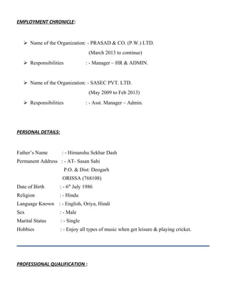 ASHISH KUMAR DASH 012 | DOC | Resume Writing and Advice | Job Search