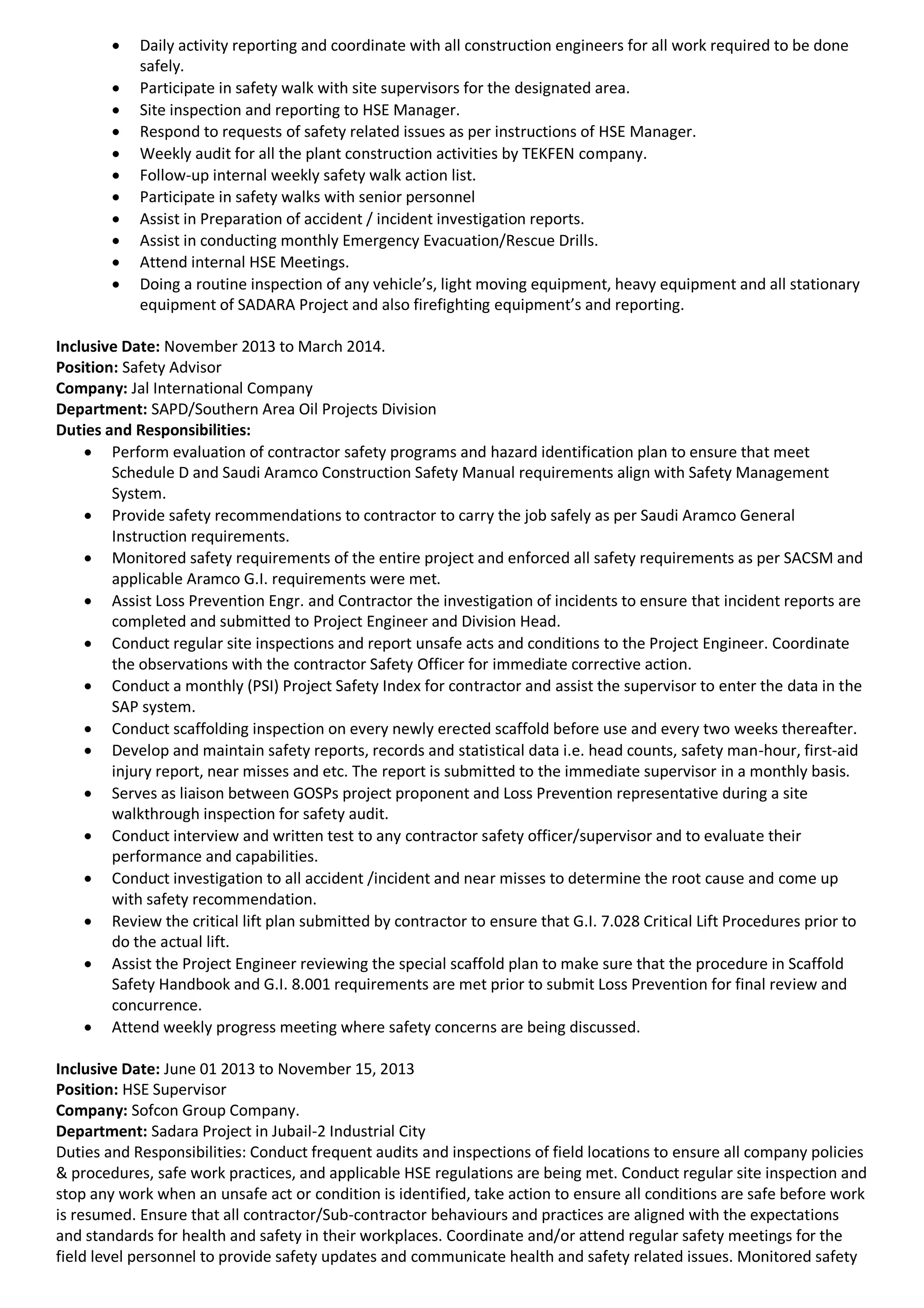 RESUME OF ALI AL-NASSER, PMT HSE SUPERVISOR.compressed | PDF