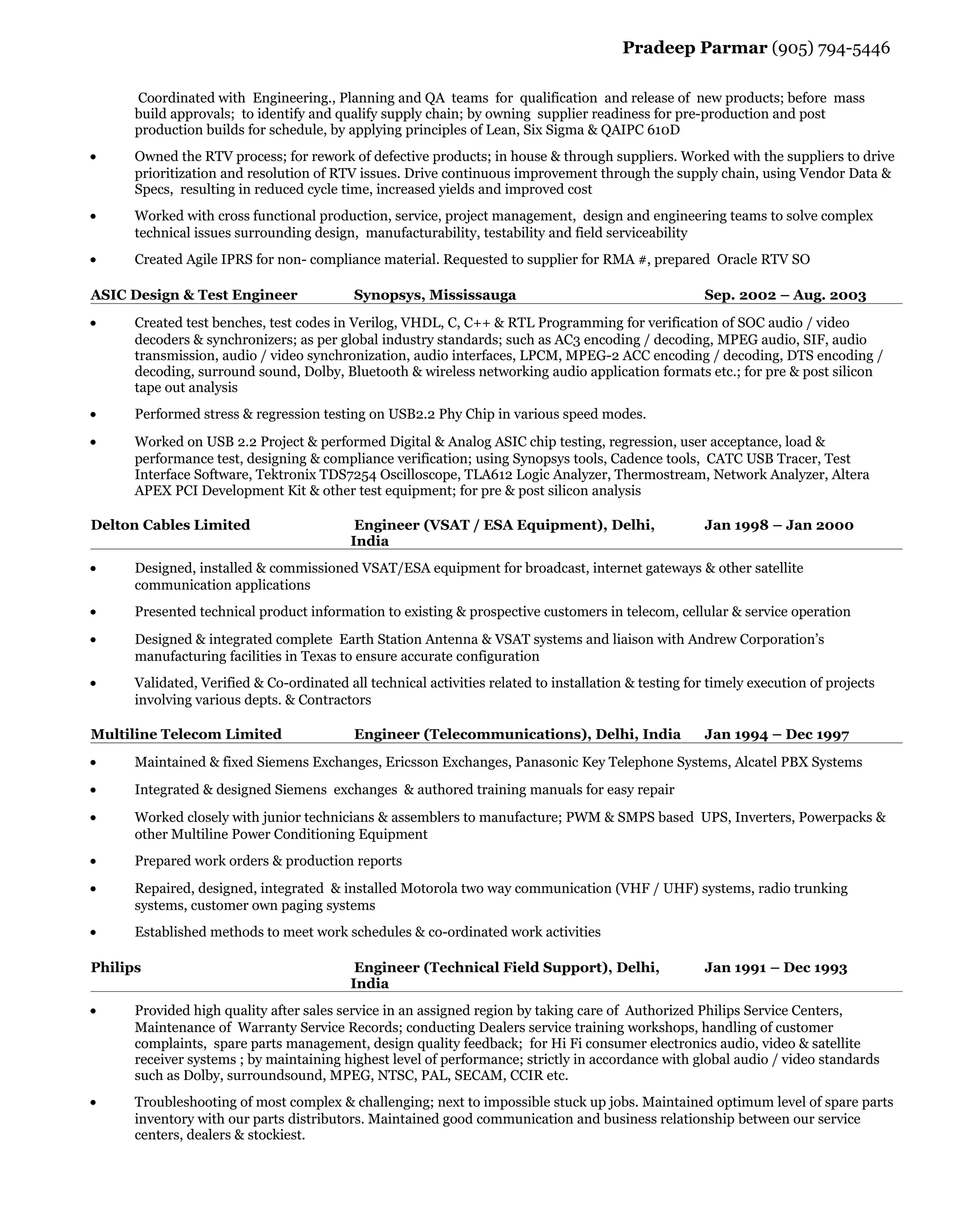 Resume for System Integration Design, Testing, QA Verification and ...