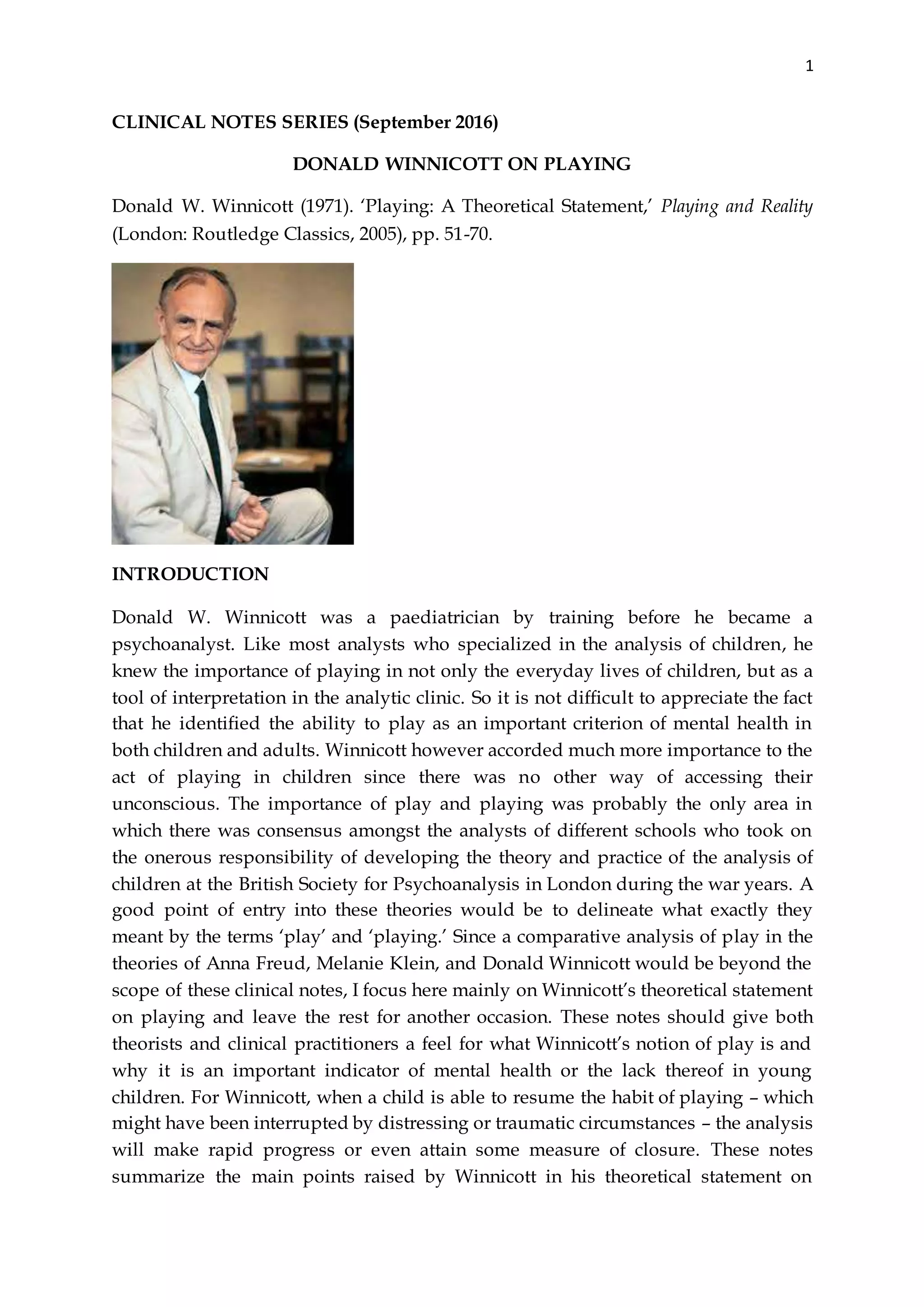 Donald Winnicott on Playing | DOCX