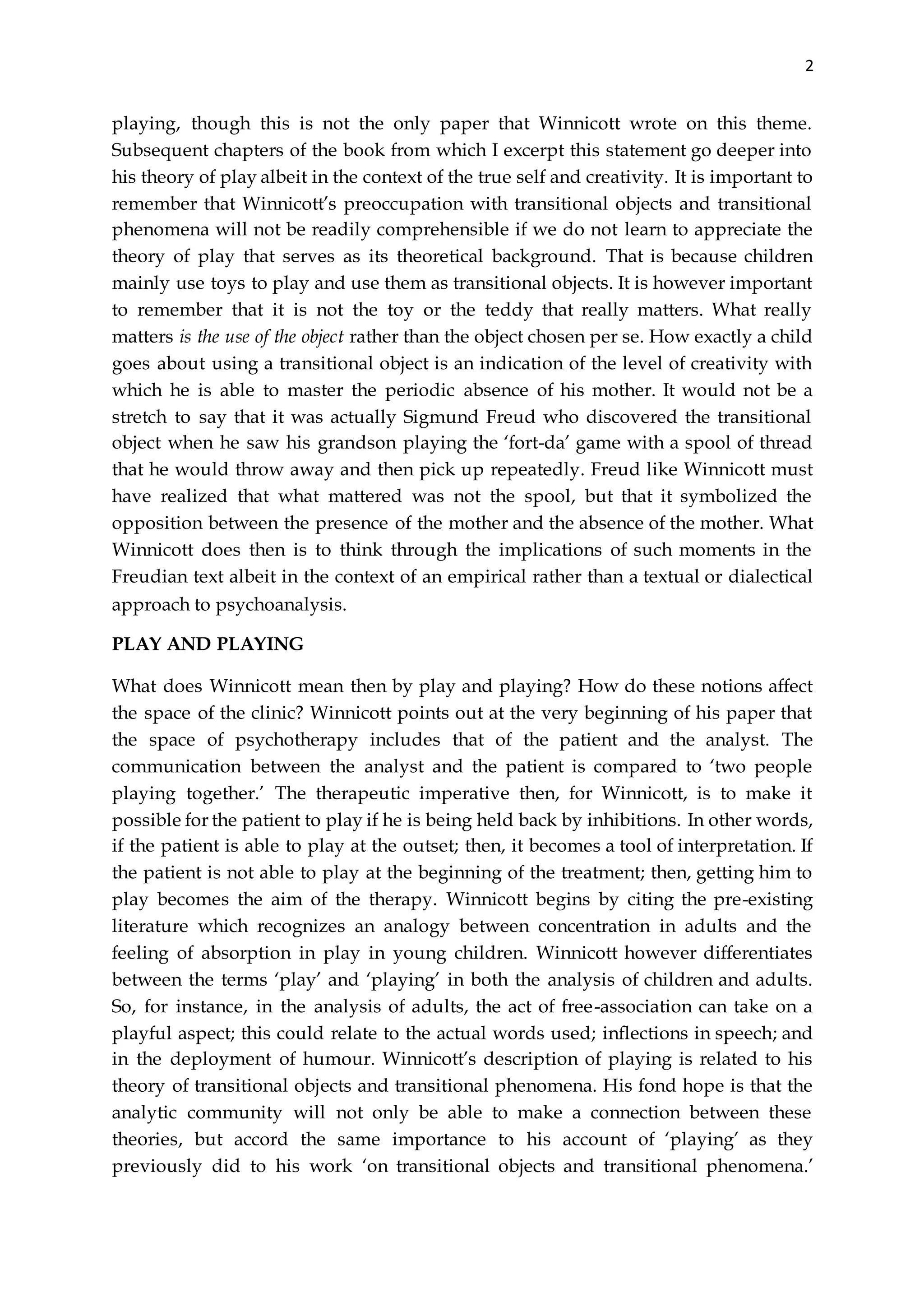 Donald Winnicott on Playing | DOCX