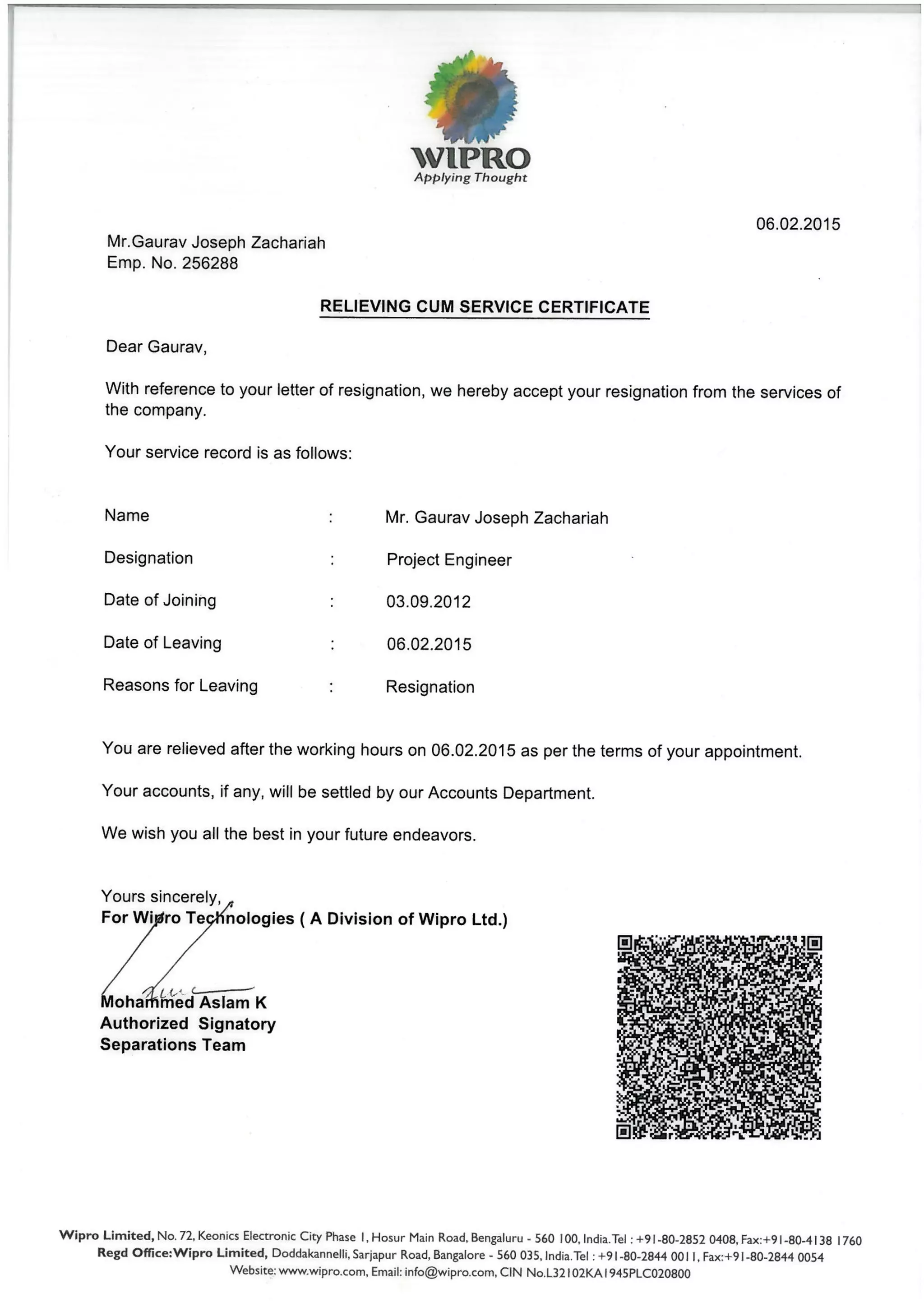 Relieving Letter | PDF