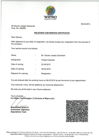 Relieving Letter | PDF