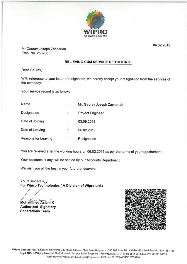 Relieving Letter | PDF