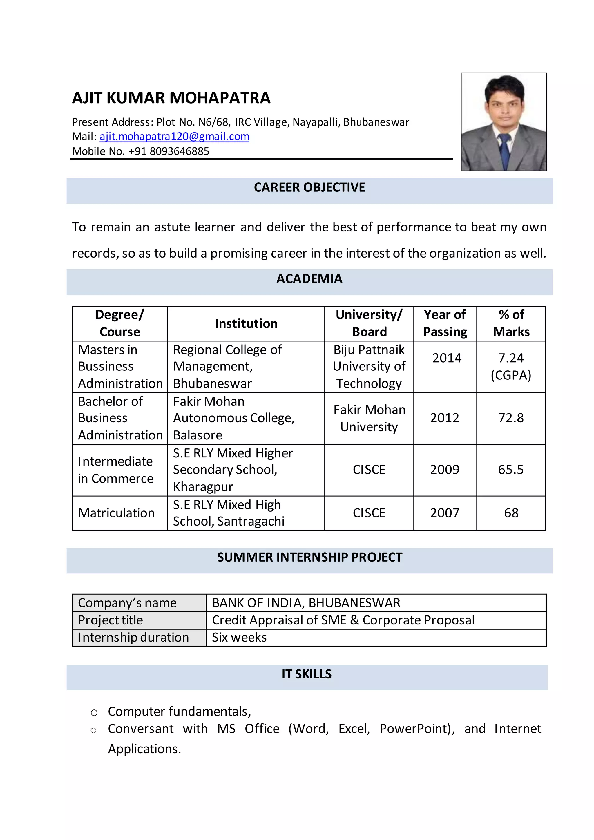 AJIT KUMAR MOHAPATRA NEW | DOCX | Careers