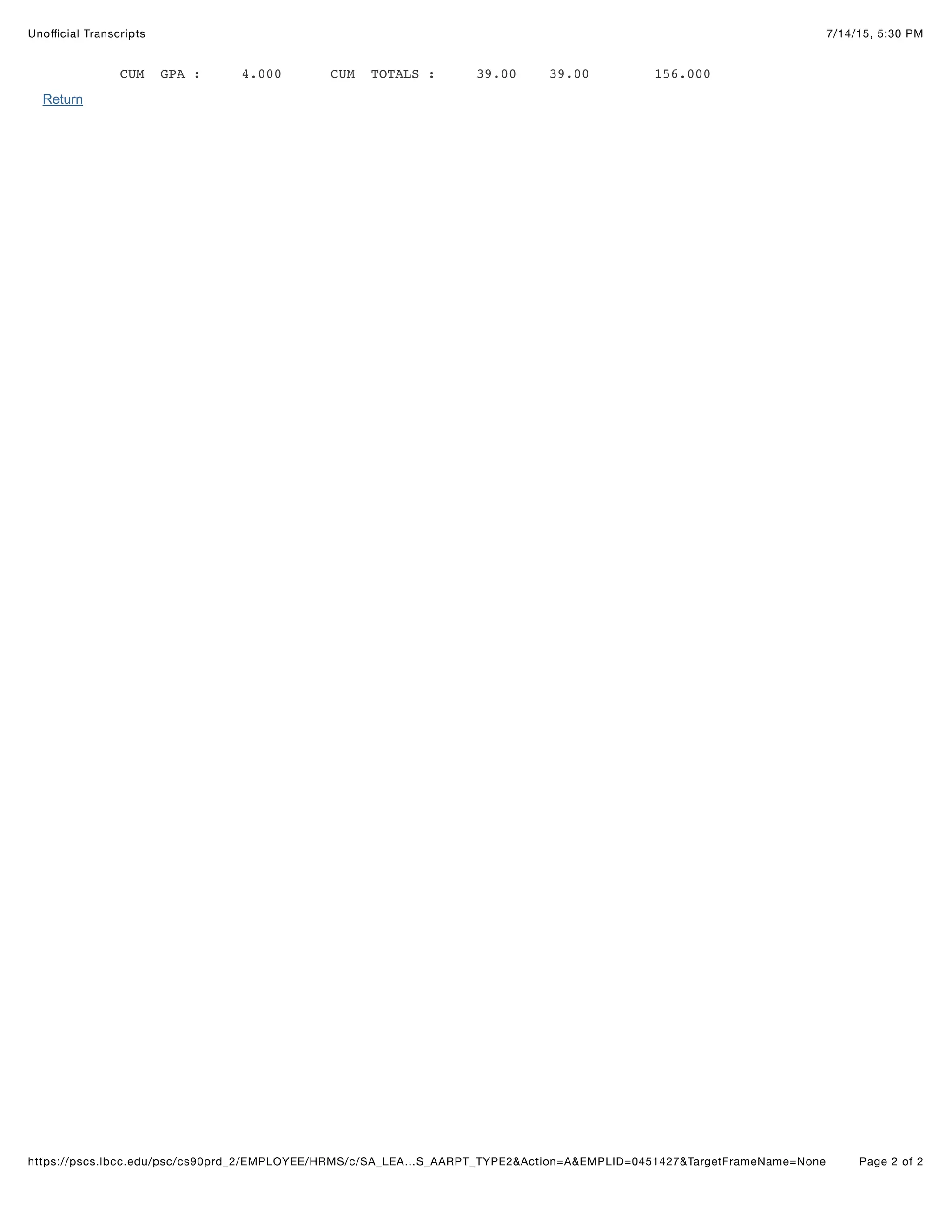 Unofficial Transcripts LBCC Spring 2015 | PDF