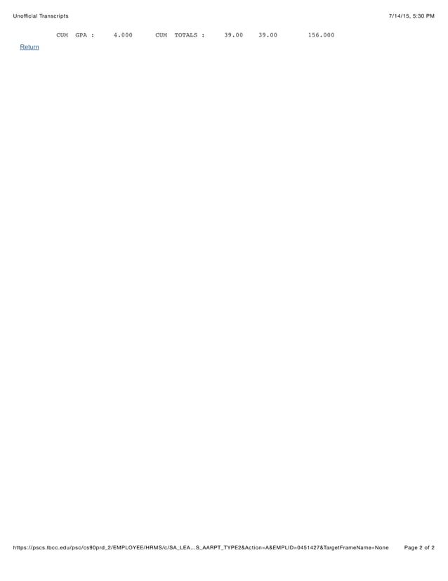 Unofficial Transcripts LBCC Spring 2015 | PDF