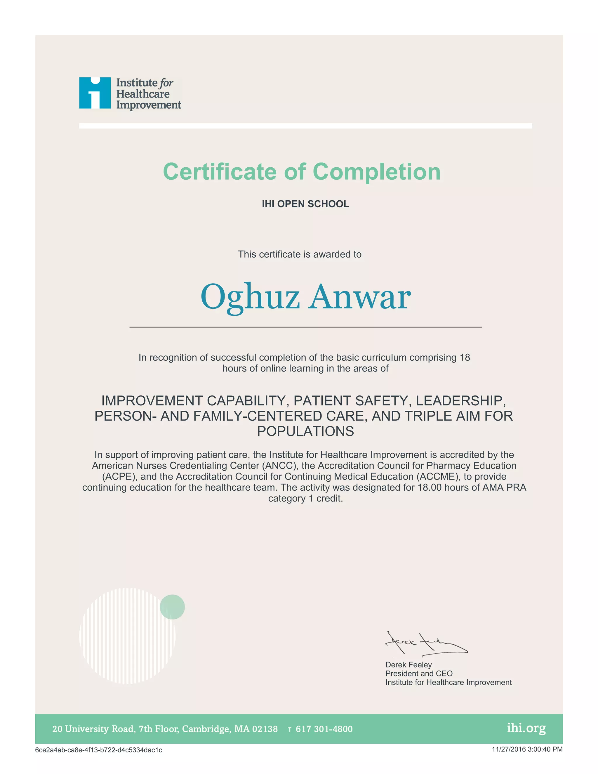 IHI Certificate - Basic Certificate in Quality Sa | PDF