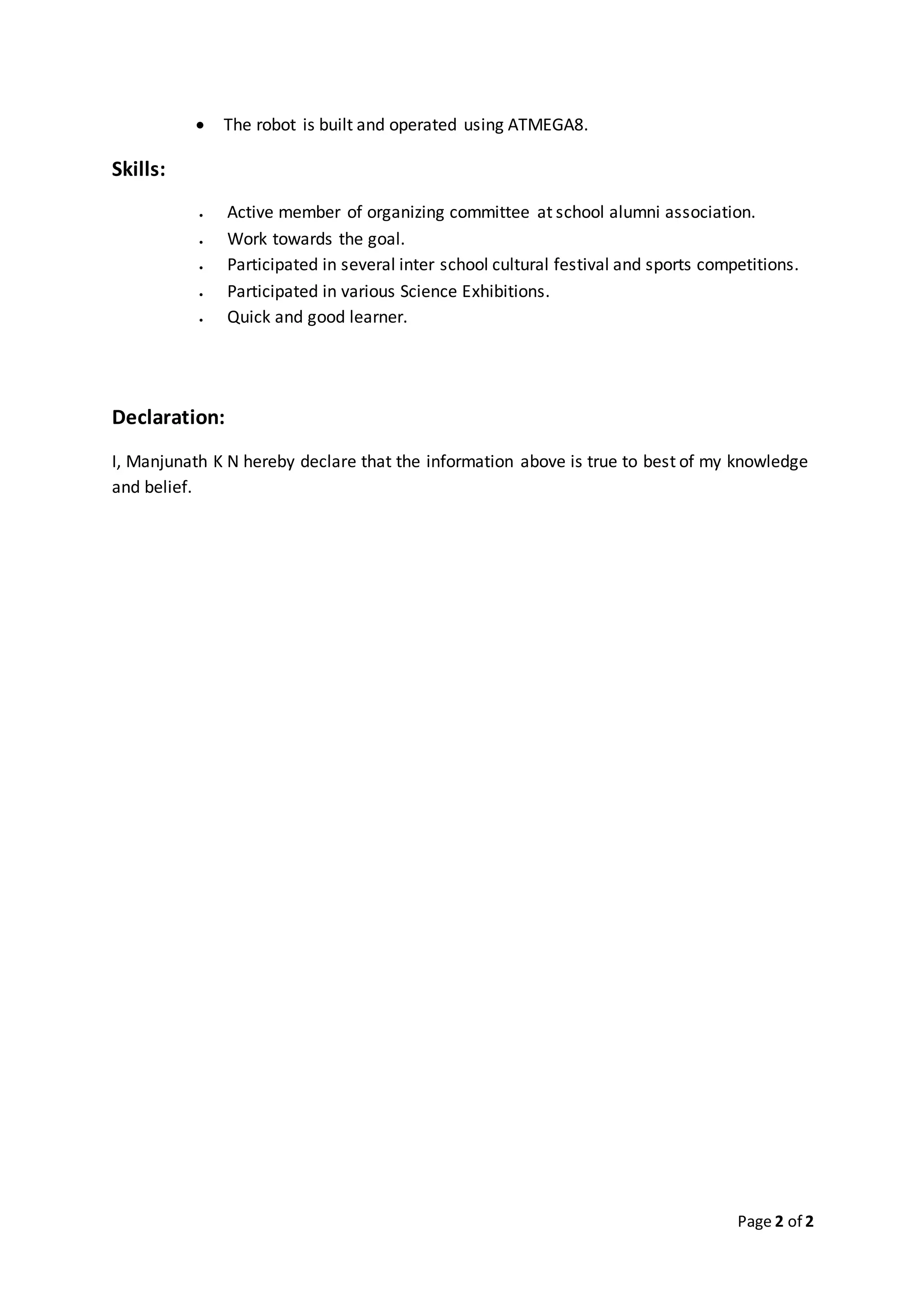 Manju CV | DOCX | Robotics | Technology & Computing