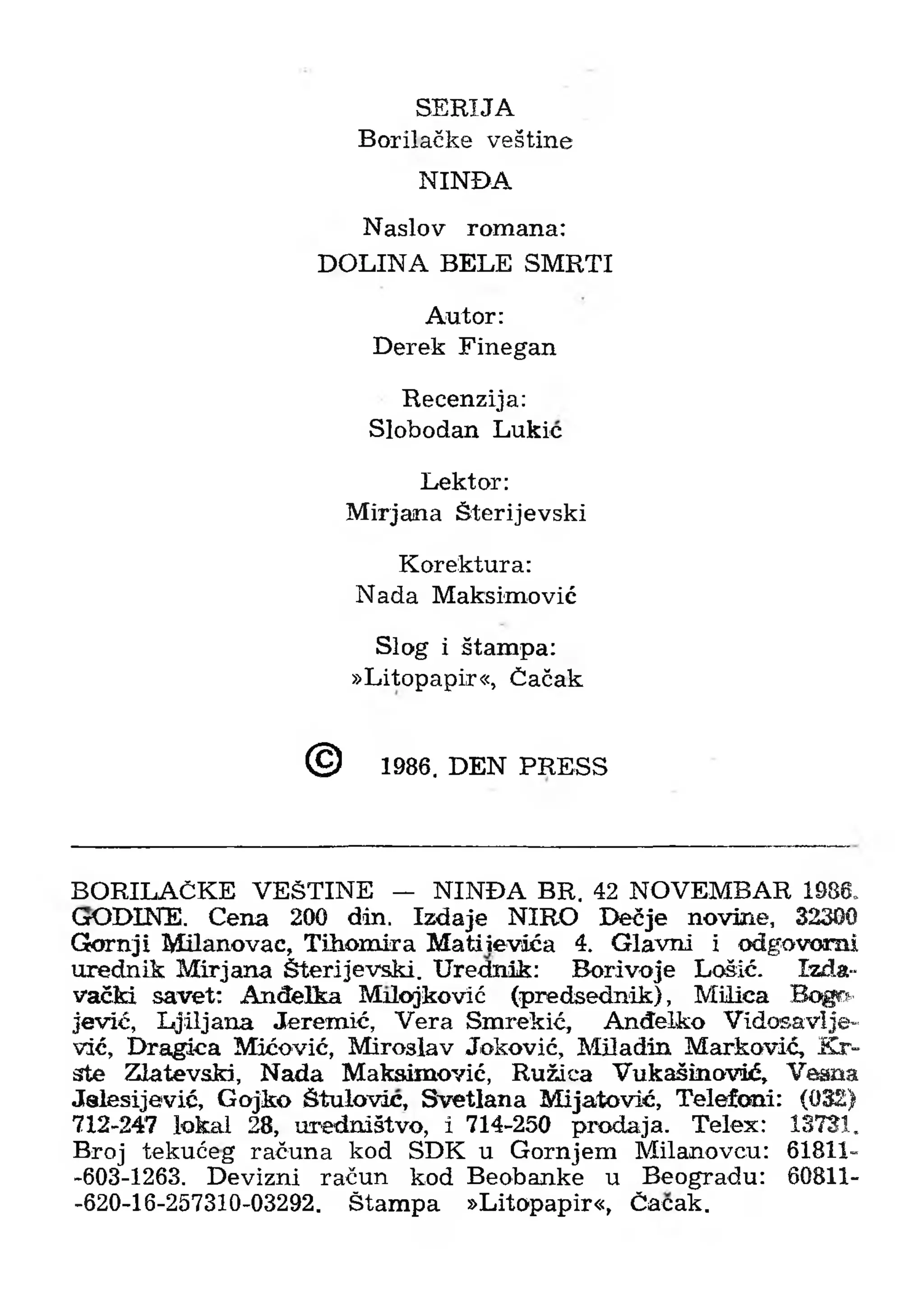 Nindja 042 derek finegan - dolina bele smrti | PDF