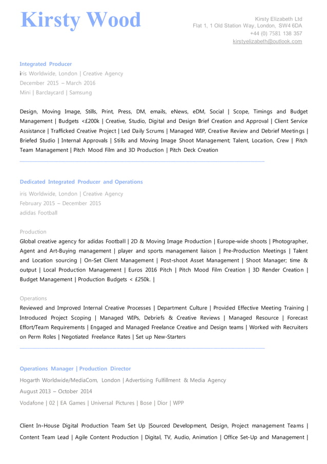 Kirsty Wood CV Mar 2016 WORD | DOCX | Advertising Industry | Industries