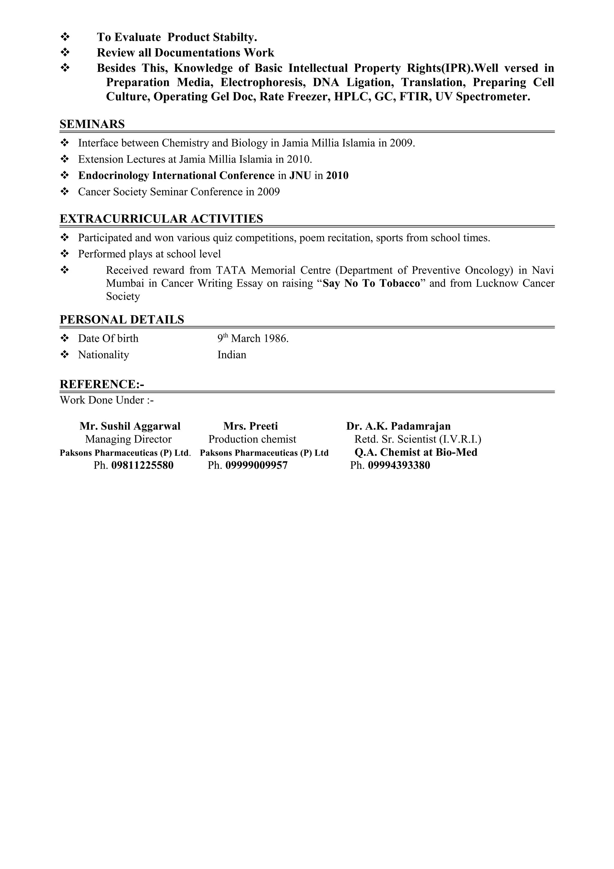 Resume | DOC | Biotech and Biomedical Industry | Industries